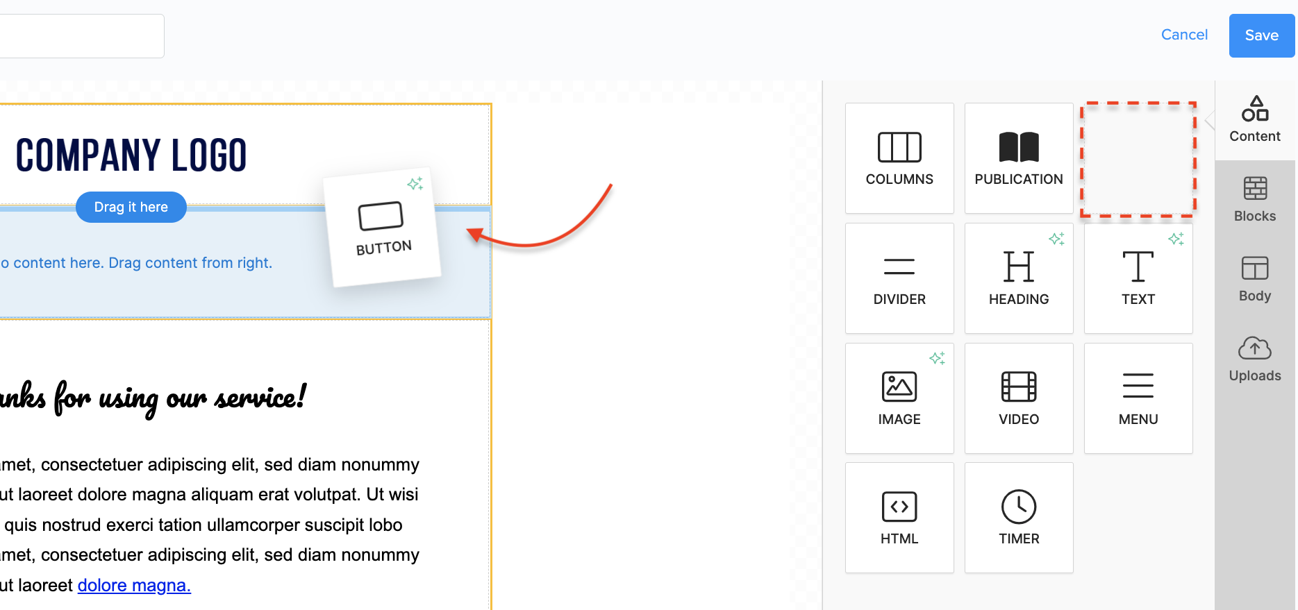 Add a confirmation link placeholder to an email template