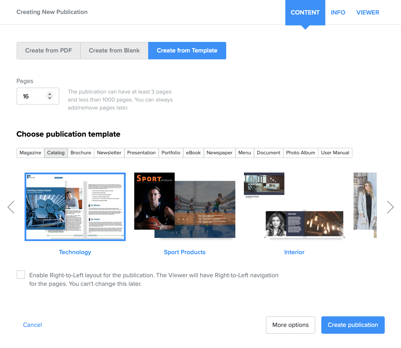 Create a publication from template