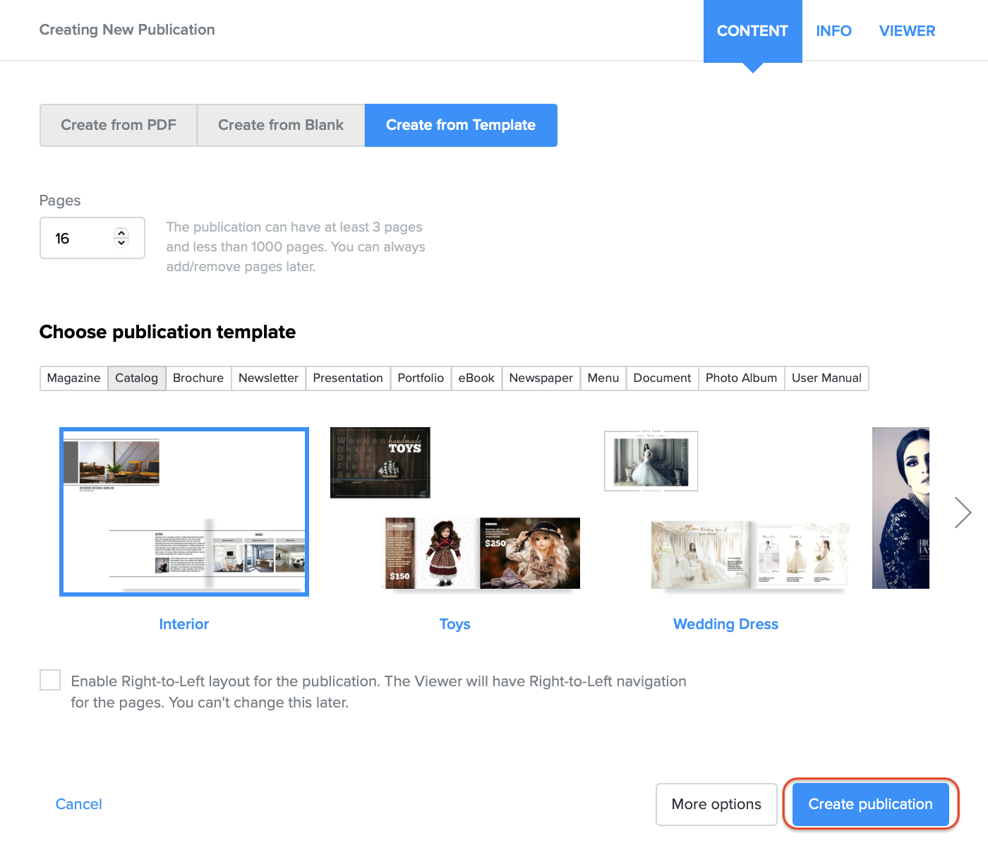 Create a publication from template